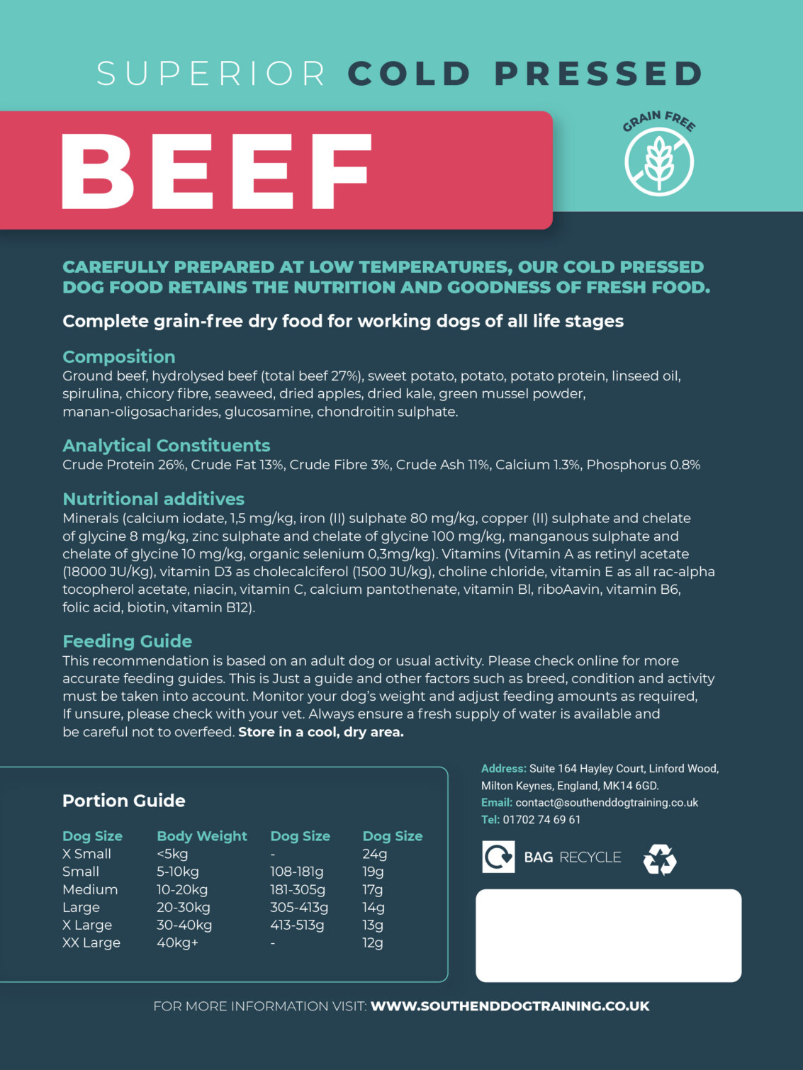 Cold Pressed Raw Dog Food • Sample/Treat Bag • Southend Dog Training